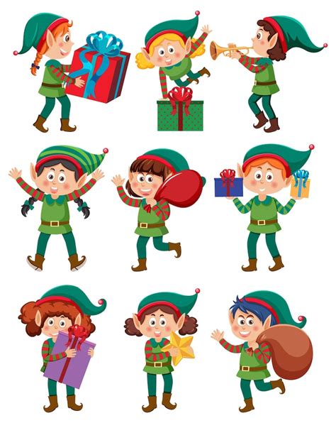 Premium Vector Christmas Elves Cartoon Characters Set