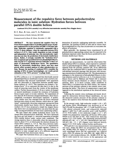 Pdf Measurement Of The Repulsive Force Between Polyelectrolyte Molecules In Ionic Solution