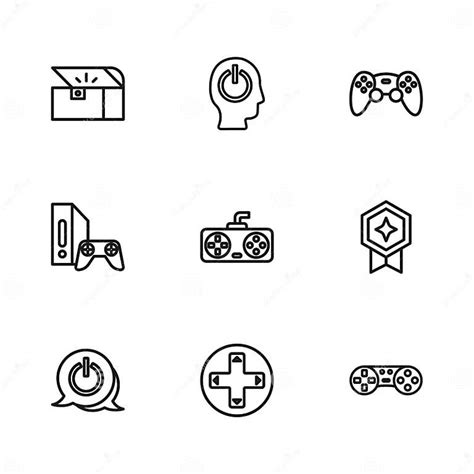 Set Line Game Controller Or Joystick Rating With Medal Chest For Game Power Button And