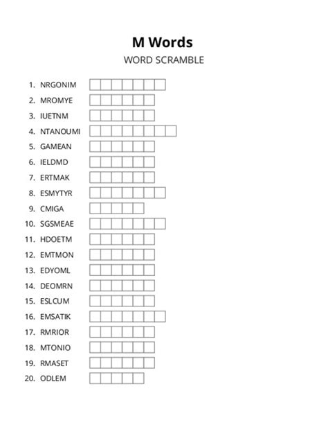 M Words Word Scramble