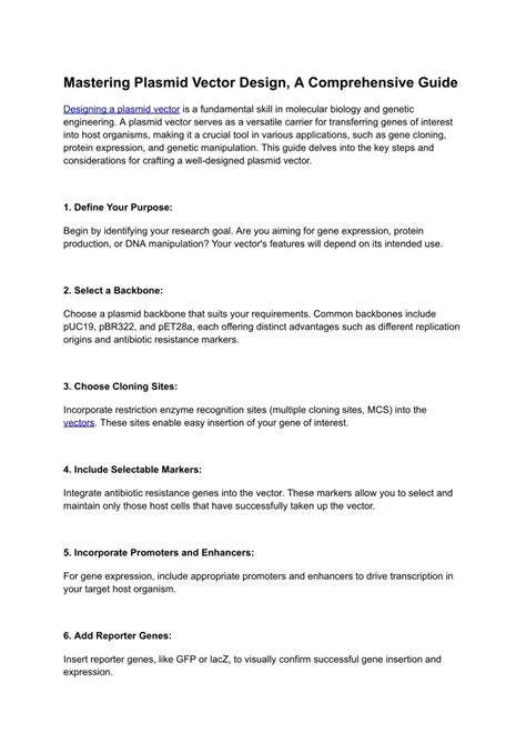 Ppt Mastering Plasmid Vector Design A Comprehensive Guide Powerpoint