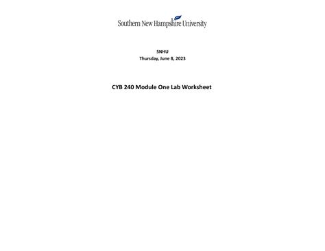 Cyb 240 Module One Lab Worksheet Snhu Thursday June 8 2023 Cyb 240