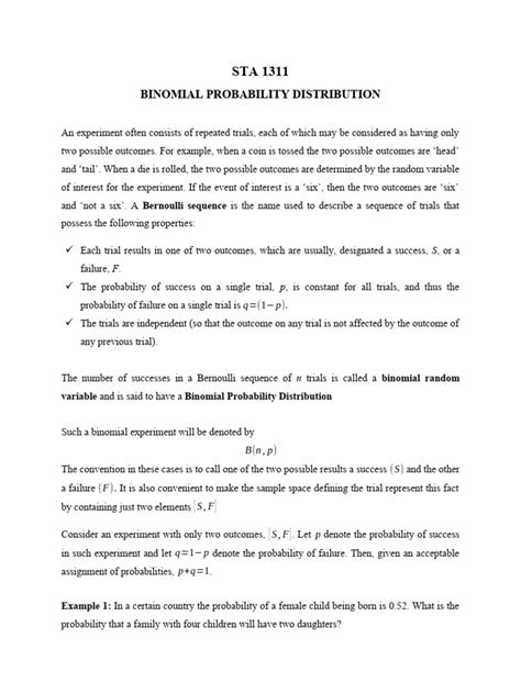 Binomial Distributions Pdf Probability Distribution Statistics