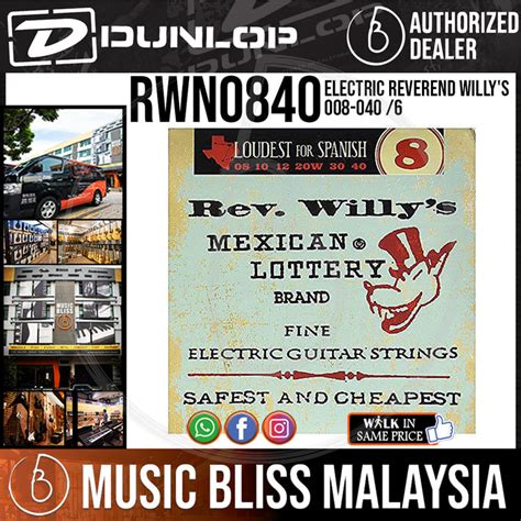 Jim Dunlop Rwn0840 Rev Willys Lottery Brand Electric Guitar Strings