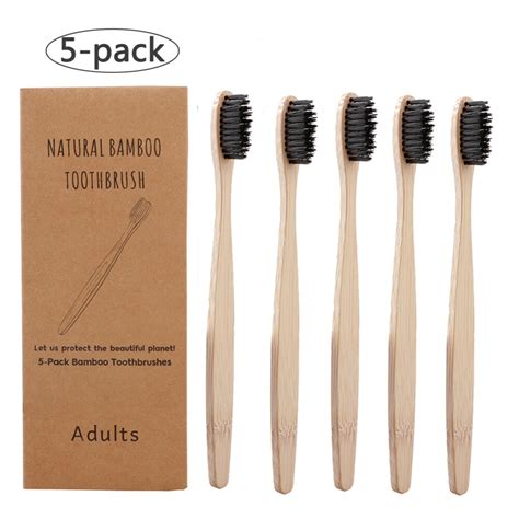5 Pack Adult Bamboo Toothbrushes Soft Bristles Eco Vicedeal