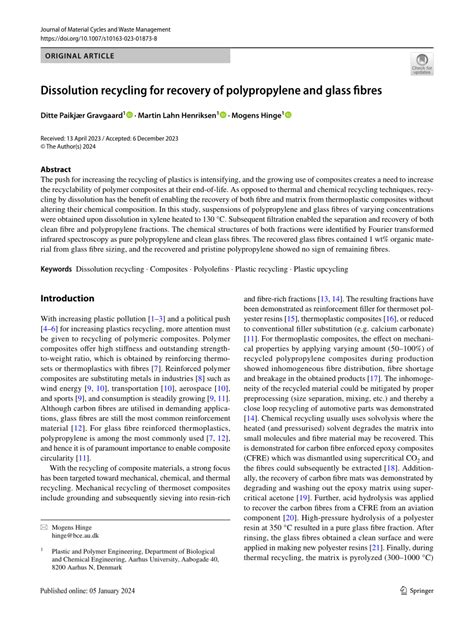 Pdf Dissolution Recycling For Recovery Of Polypropylene And Glass Fibres