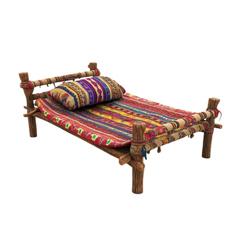 A Finely Woven Indian Charpai Traditional Bed Showcasing Intricate