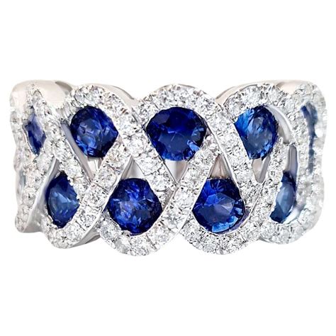 Blue Sapphire Wide Band Ring Diamonds 462 Carats 18k Gold For Sale At