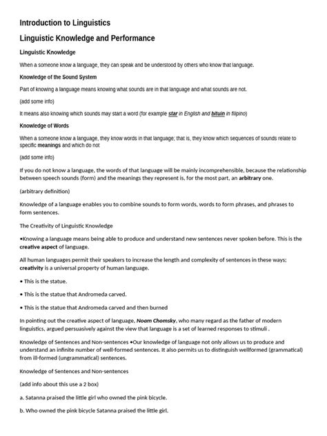 Introduction To Linguistics Lessons Part 2 Linguistic Knowledge And