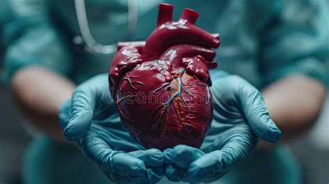 Realistic Human Heart In The Hands Of Medical Doctor Close Up View