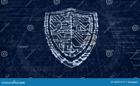 Cyber Security With Shield Symbol Futuristic Sketch Stock Illustration