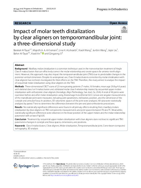 Pdf Impact Of Molar Teeth Distalization By Clear Aligners On