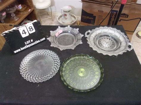 Lot Green Pressed Glass Plate Pressed Glass Pattern Bowl Pressed