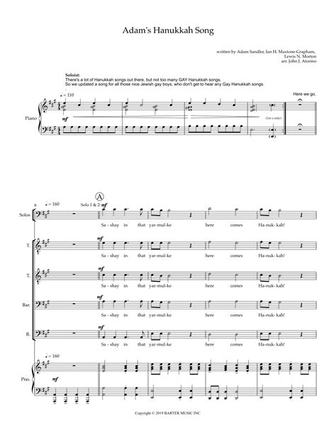 Adams Hanukkah Song Arr John Atorino By Adam Sandler Sheet Music