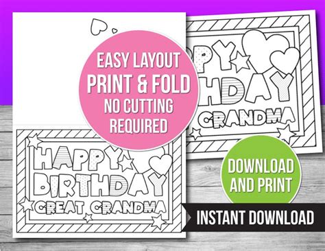 Great Grandma Birthday Coloring Card Printable Activity Pdf Etsy