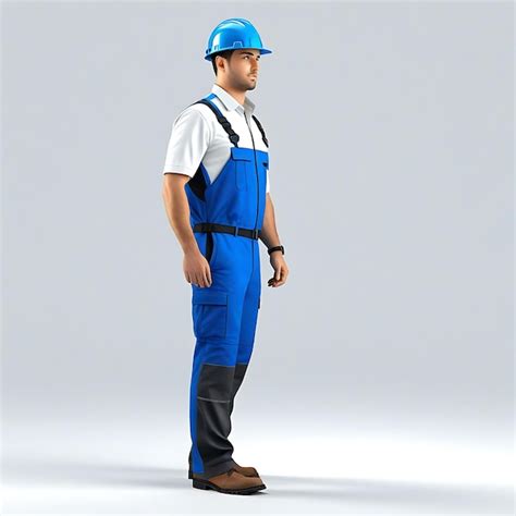 Premium Photo 3d Man Worker White And Blue Dress Full Body White