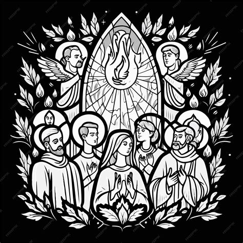 Una Ilustración En Blanco Y Negro Espíritu Santo Pentecostés Página