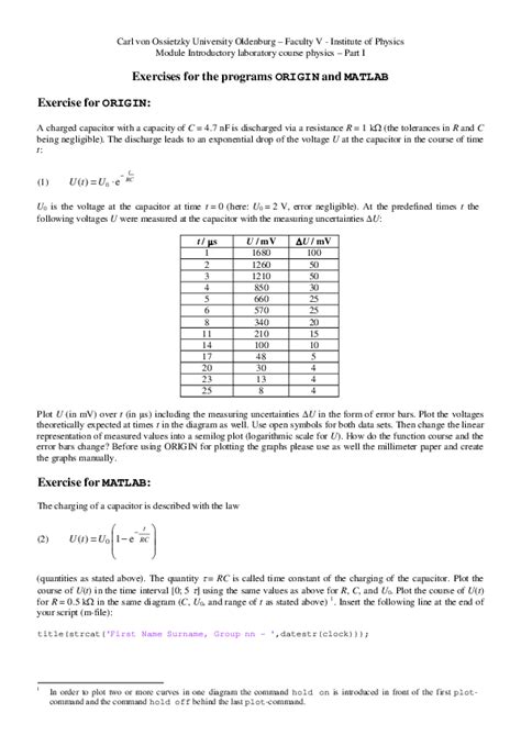 Pdf Exercises For The Programs Origin And Matlab Exercise For Origin