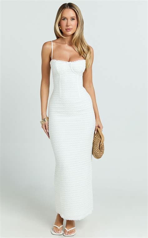 Marcelina Maxi Dress Sweetheart Neck Bodycon Dress In Off White