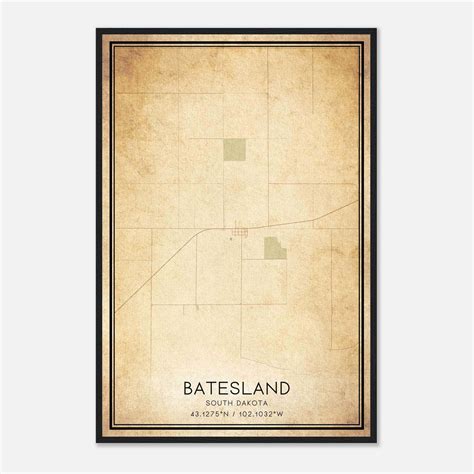 Vintage Batesland South Dakota Map Poster Batesland Sd City Road Wall