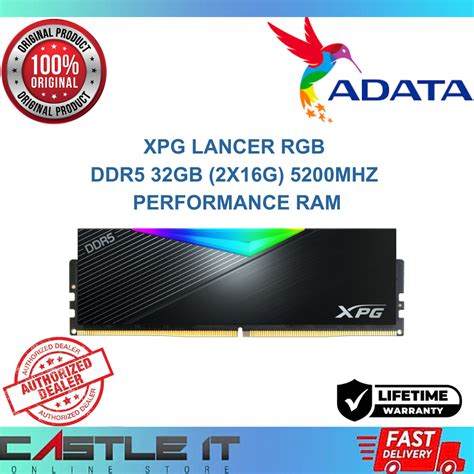 Adata Xpg Lancer Rgb Ddr5 32gb 2x16g 5200mhz Pc5200 Ax5u5200c3816g Dclarbk Performance Ram
