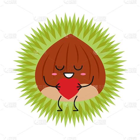 栗子可食用可爱的人物卡通爱情符号心喜爱的情绪快乐快乐的笑脸坚果图标美丽的矢量插图。素材 花瓣网