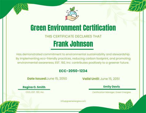Free Green Environment Certificate Template To Edit Online