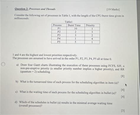 Solved Question 2 Processes And Threads 19 ﻿marks Consider