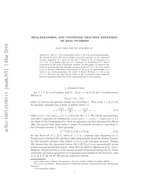 Pdf Beta Expansion And Continued Fraction Expansion Of Real Numbers