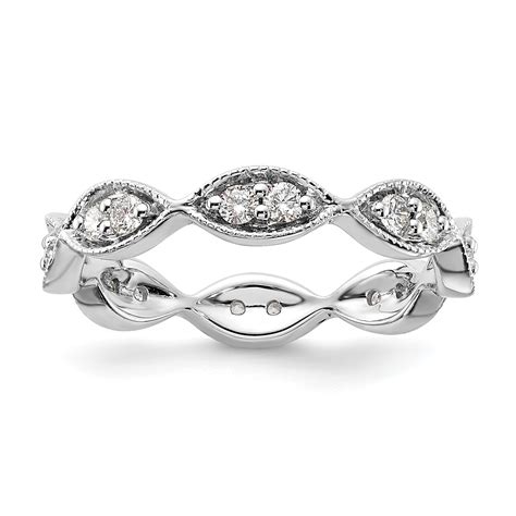 Solid Real 14k White Gold Polished 12 Ct 3 Row Vintage Pave Cz Eterni