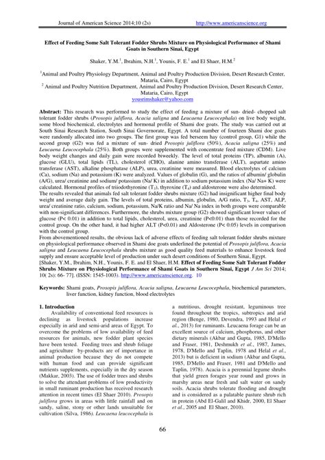 Pdf Effect Of Feeding Some Salt Tolerant Fodder Shrubs Mixture On