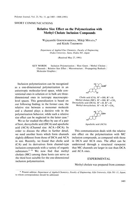 Pdf Relative Size Effect On The Polymerization With Methyl Cholate