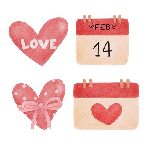 Premium Vector Cute Love Heart And Calendar Element Cartoon