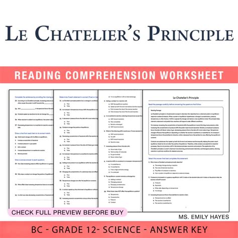 Grade 12 Science Le Chateliers Principle Worksheet Pdf Answer Key