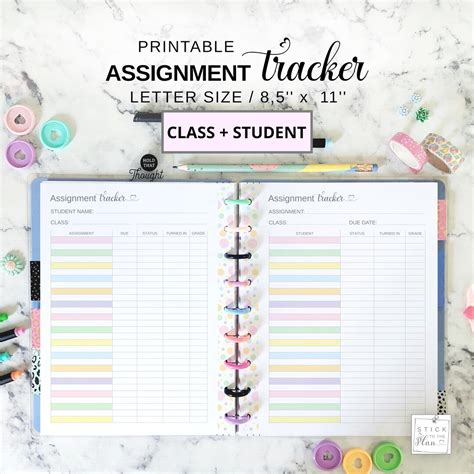 Assignment Tracker Printable Teacher Planner Insert Letter Size Fits