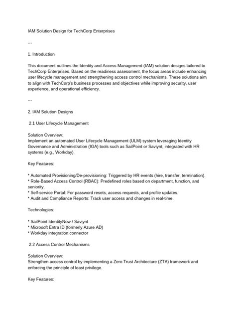 Techcorp Iam Solution Design Pdf Information Technology Cybercrime