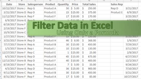 dynamically filter data using only a formula