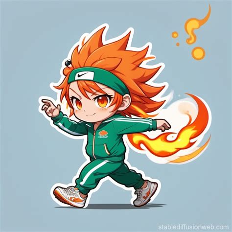 Comet Mascot With Light Blue Face And Flaming Orange Hair In Chibi