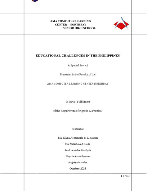 Thesis Template Gr11 Educational Challenges In The Philippines A