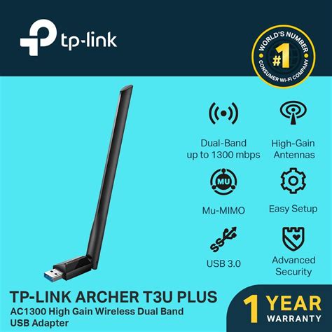 TP Link Archer T U Plus AC High Gain Wireless Dual Band WiFi USB Adapter Receiver Dongle