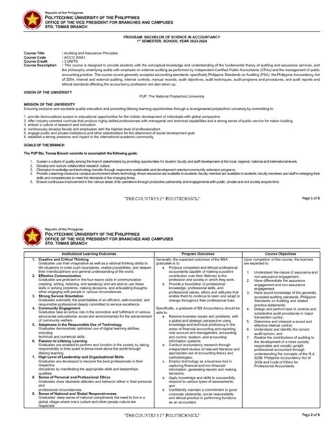 Acco 30043 Auditing And Assurance Principles Course Syllabus Pdf Audit Accounting