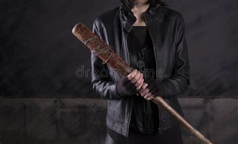 Female Assassin With A Bat Stock Image Image Of Hair 209952033