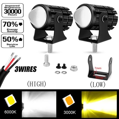 Motorcycle Lights External Led Lens Headlights Two Color Spotlights