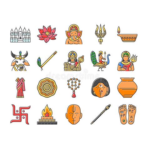 Hinduism India Hindu God Religion Icons Set Vector Stock Vector