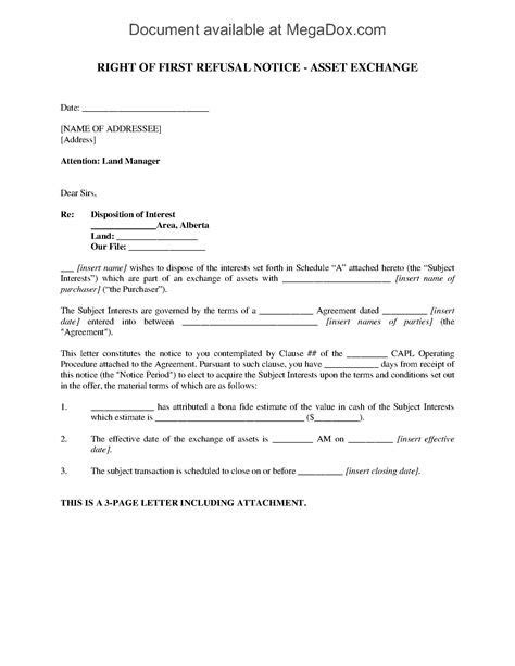 Cool Right Of First Refusal Notice Letter Template In 2024 Lettering