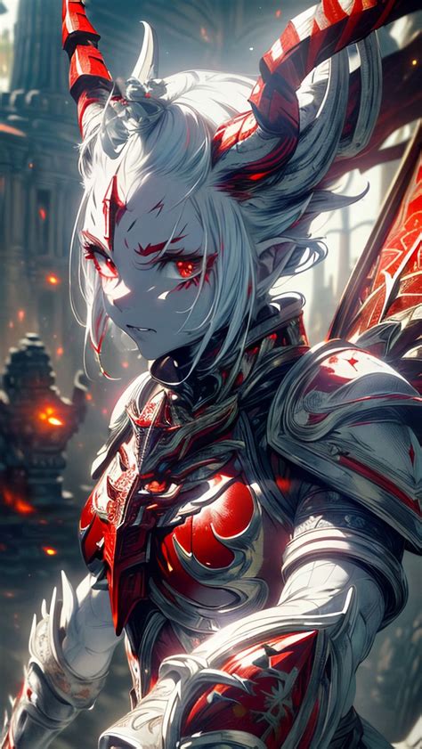 Download Wallpaper 800x1420 Girl Demon Horns Armor Warrior Anime