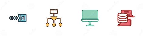 Set Binary Code Algorithm Computer Monitor And Server Data Icon