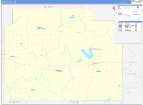 Morris County Ks Zip Code Wall Map Basic Style By Marketmaps