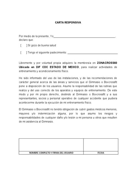 Carta Responsiva Pdf Carta De Deslinde De Responsabilidad