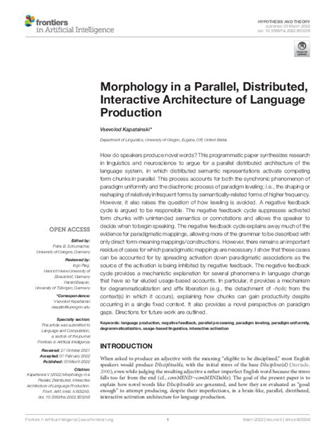Pdf Morphology In A Parallel Distributed Interactive Architecture